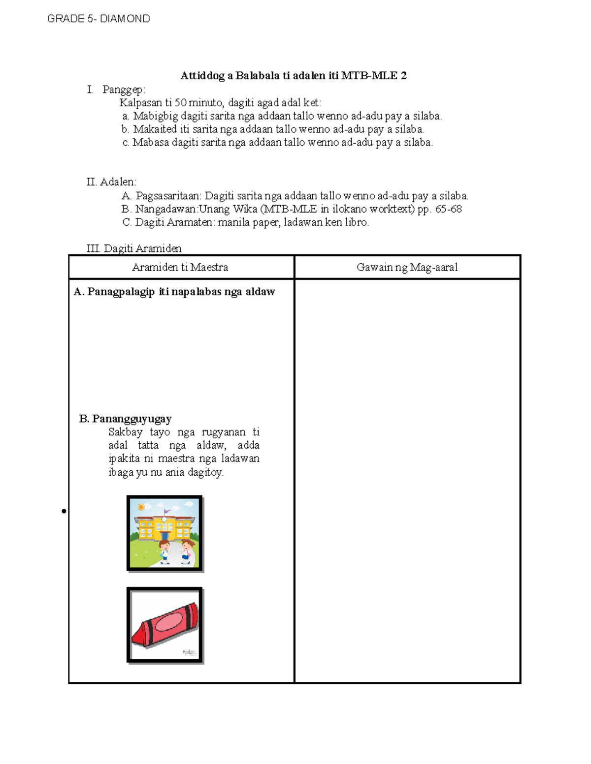 MTB-MLE Grade 2 - Detailed Lesson Plan on Three-Syllable Words - Studocu