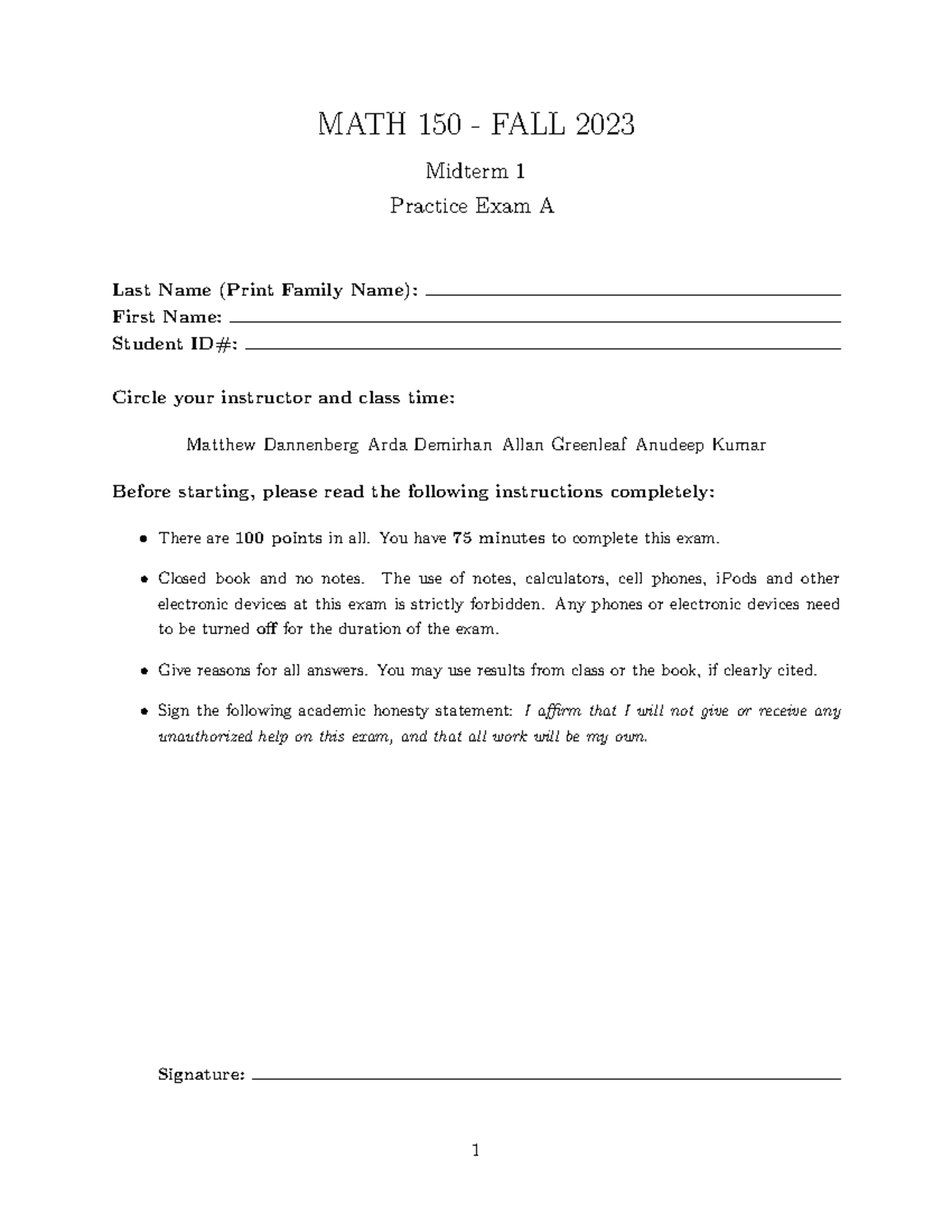 MATH 150 - FALL 2023 Midterm 1 Practice Exam A Review Guide - Studocu