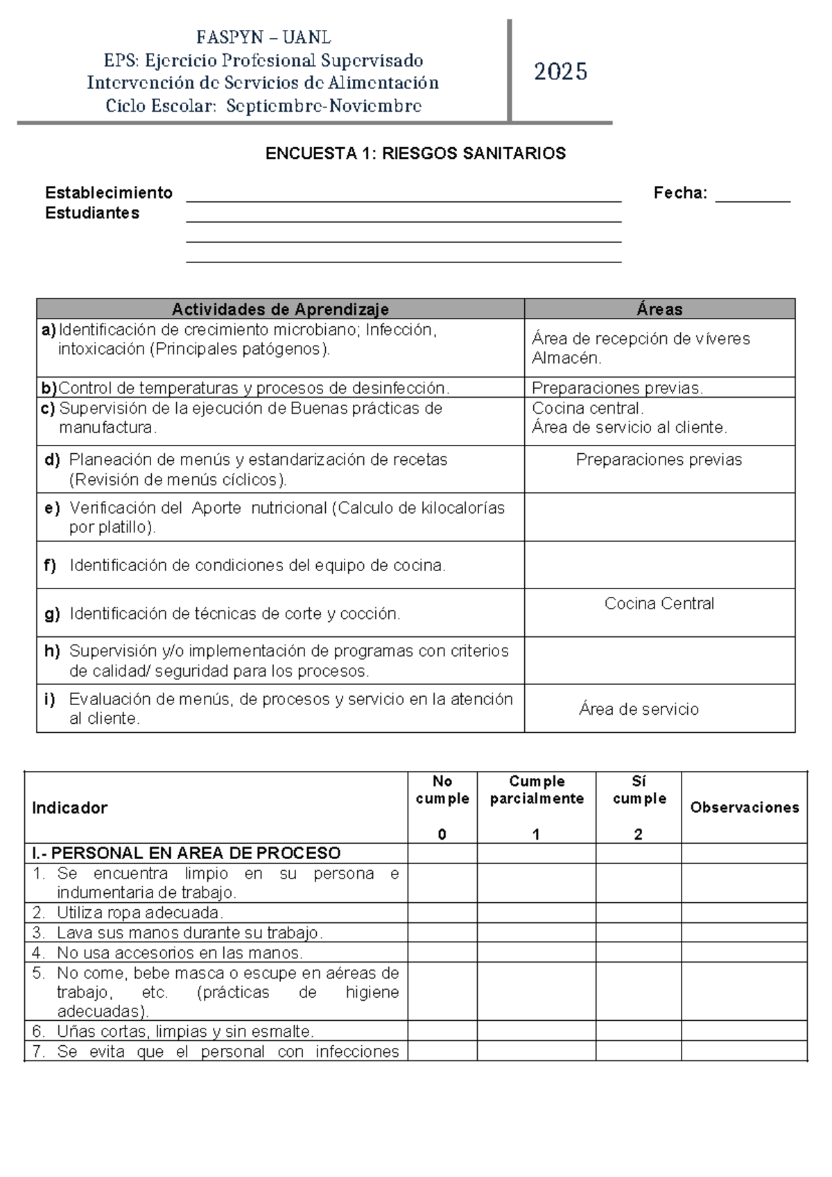 FASPYN UANL EPS: Check List 1 para Intervención en Servicios de ...