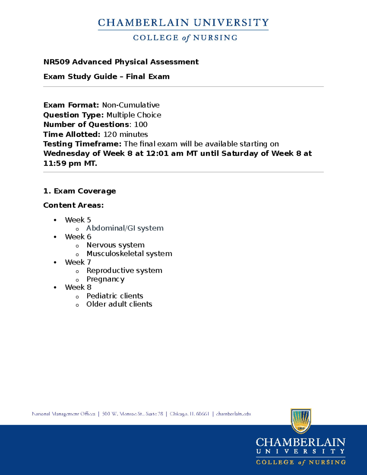 NR509 Advanced Physical Assessment Final Exam Study Guide - Studocu