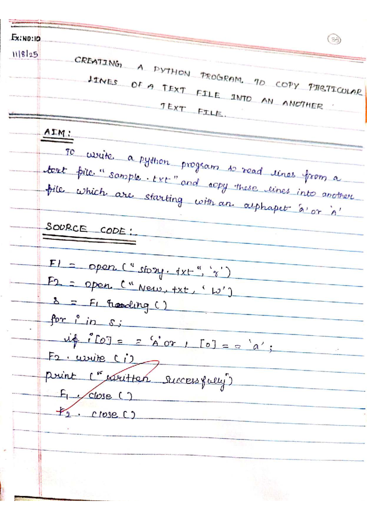 86 EX:NO:10 Python Program for Copying Text File Lines - Studocu