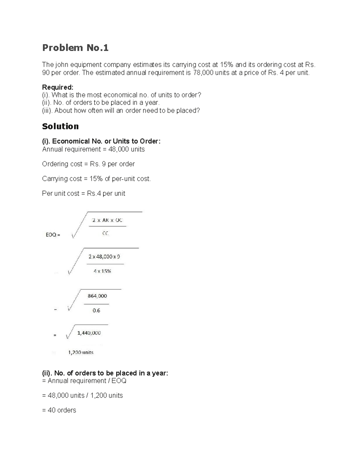 EOQ Problems - Numerical Practice for Operations Management (OM) - Studocu