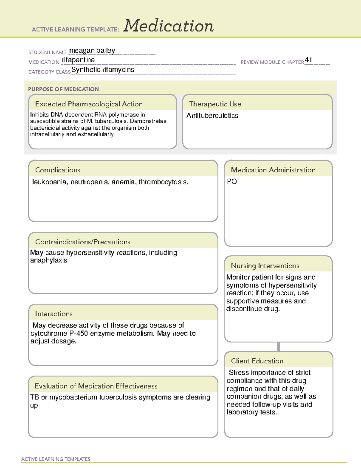 Medication Overview for Rifapentine - Active Learning Template Chp 41 ...