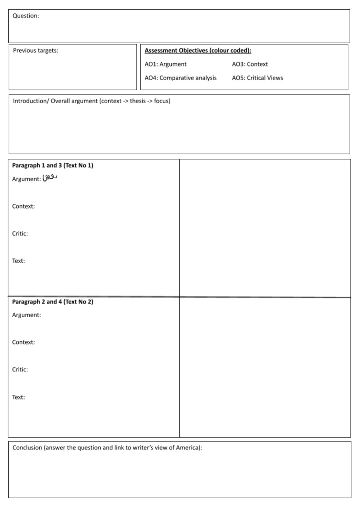 2026 KS5 US Comparative Essay Plan: Assessment Objectives & Arguments ...