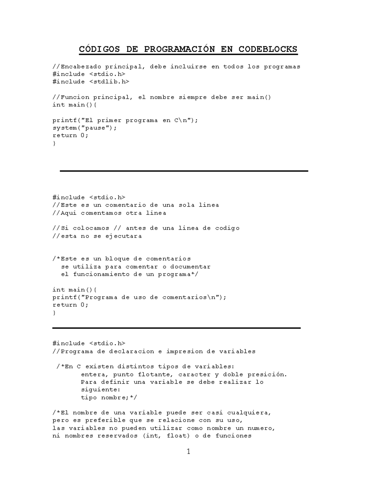 Códigos y Ejemplos de Programación en C con Code Blocks - Studocu