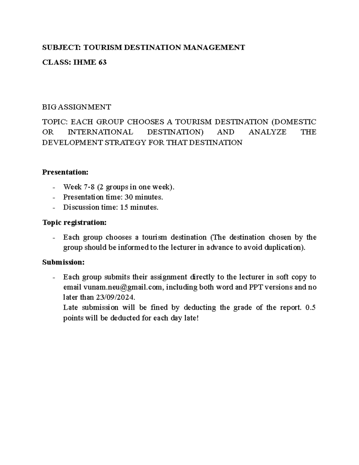 IHME 63 Big Assignment: Analyzing Tourism Destination Strategies - Studocu