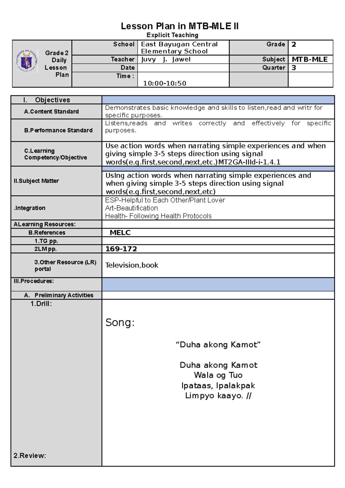 Lesson-Plan-in-MTB2q3using-action-words - Lesson Plan in MTB-MLE II ...