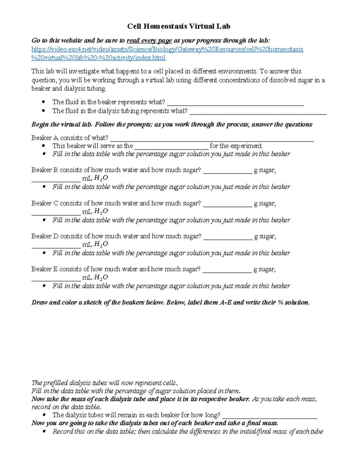 Cell Homeostasis Lab (Bio 101): Exploring Cell Environment Interaction ...