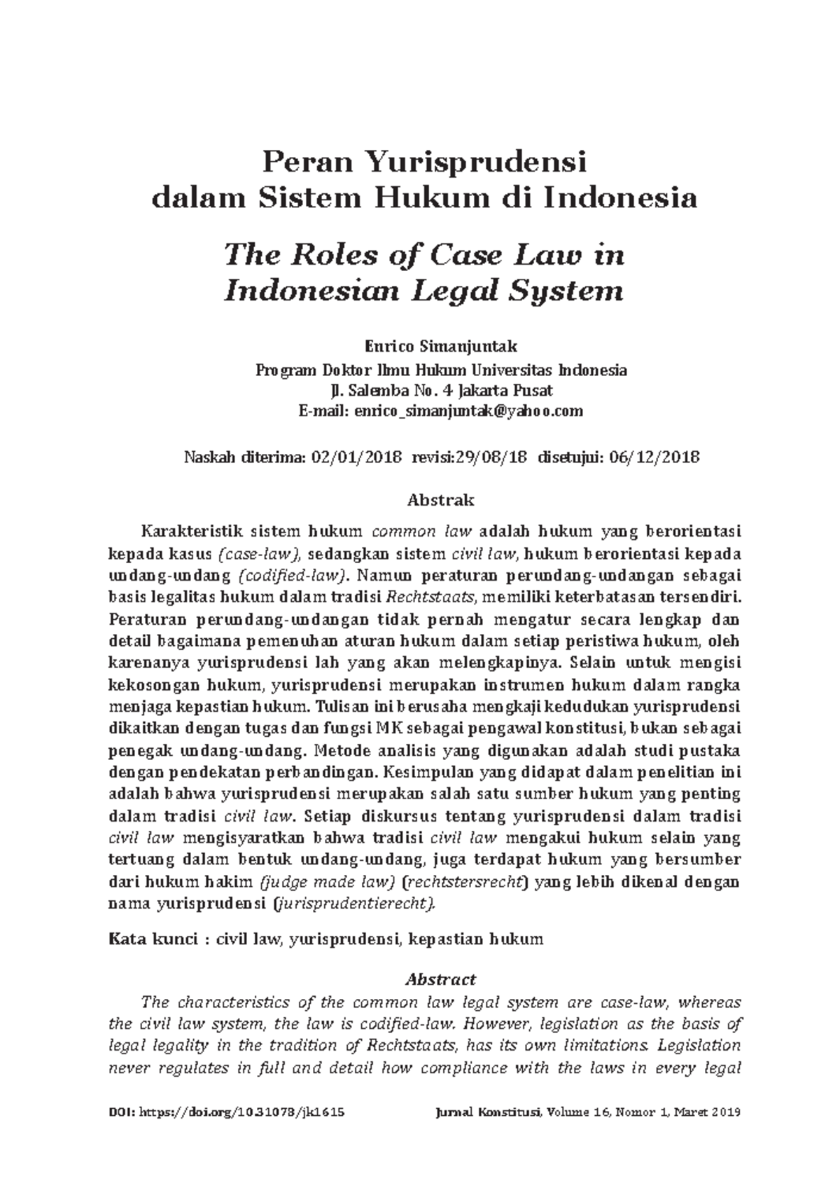 Peran Yurisprudensi dalam Sistem Hukum Indonesia (ILH 610) - Studocu