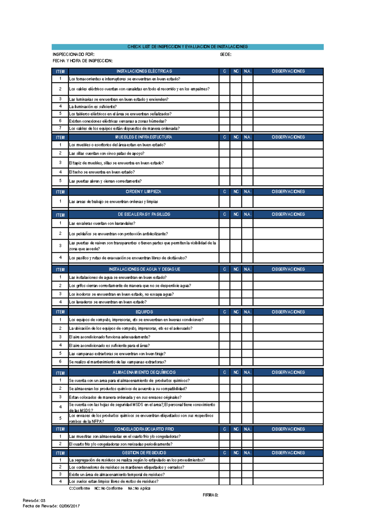441924709 Lista de Verificación para Inspección de Instalaciones 2 - Studocu