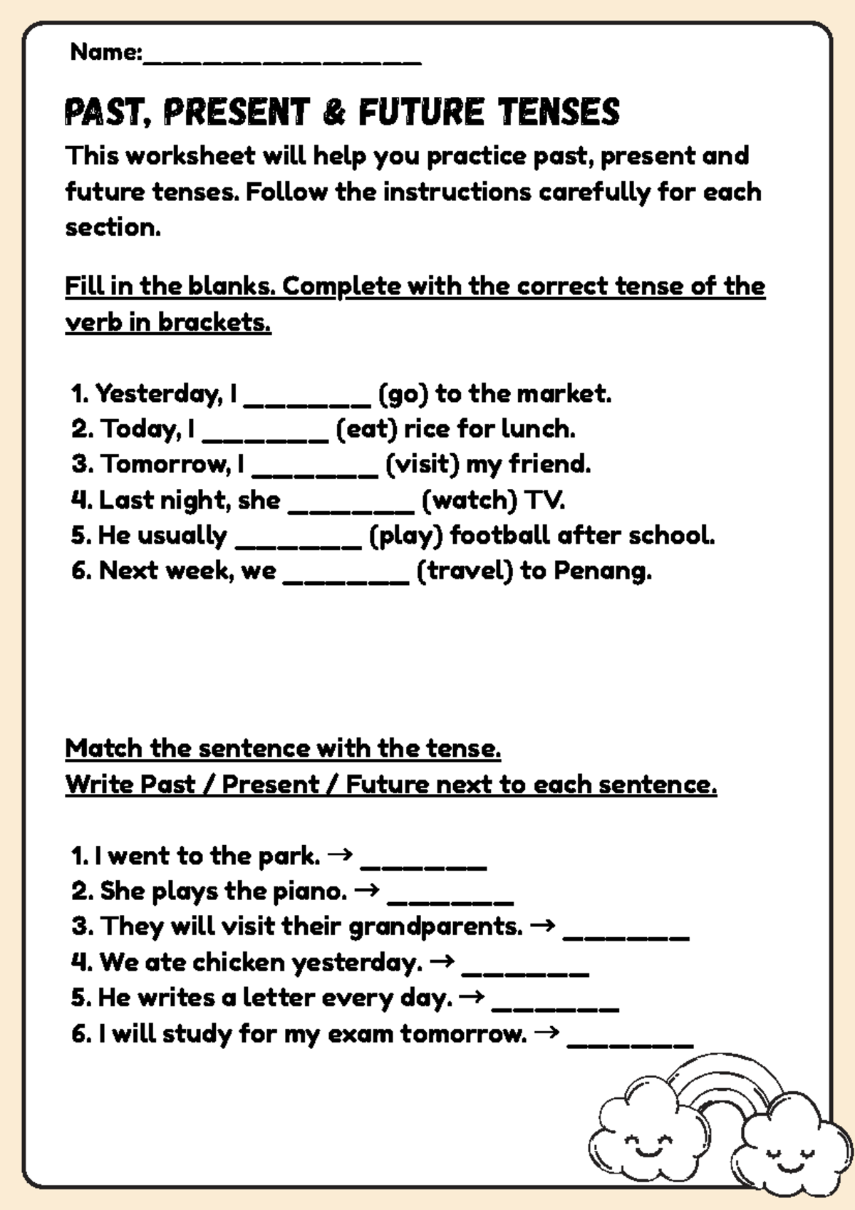Past, Present, Future Tenses Practice Worksheet - Studocu