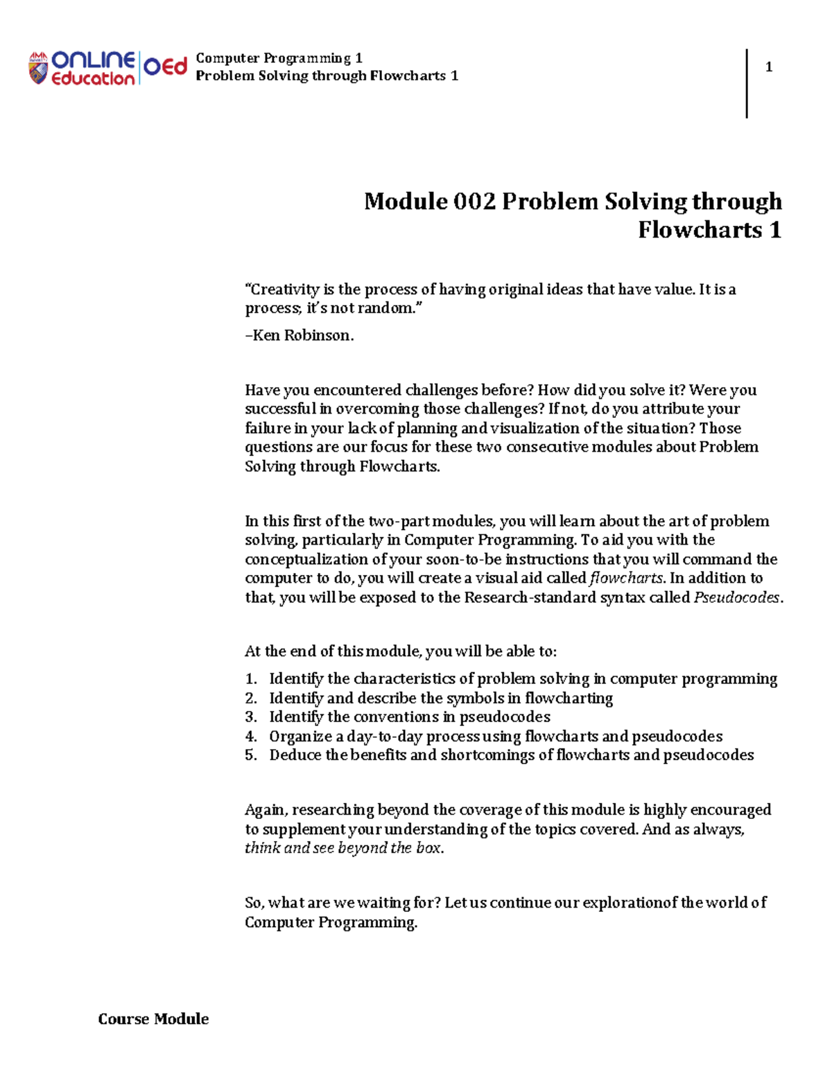 L2-Problem Solving Through Flowcharts - Computer Programming 1 Problem ...