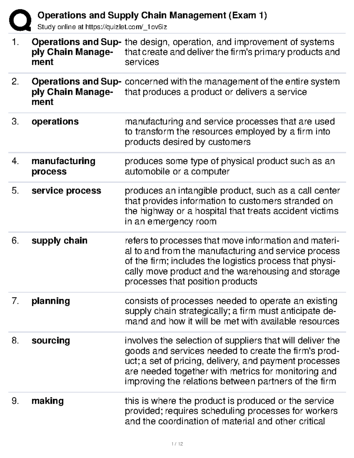 Operations and Supply Chain Management Test Bank Notes - Studocu