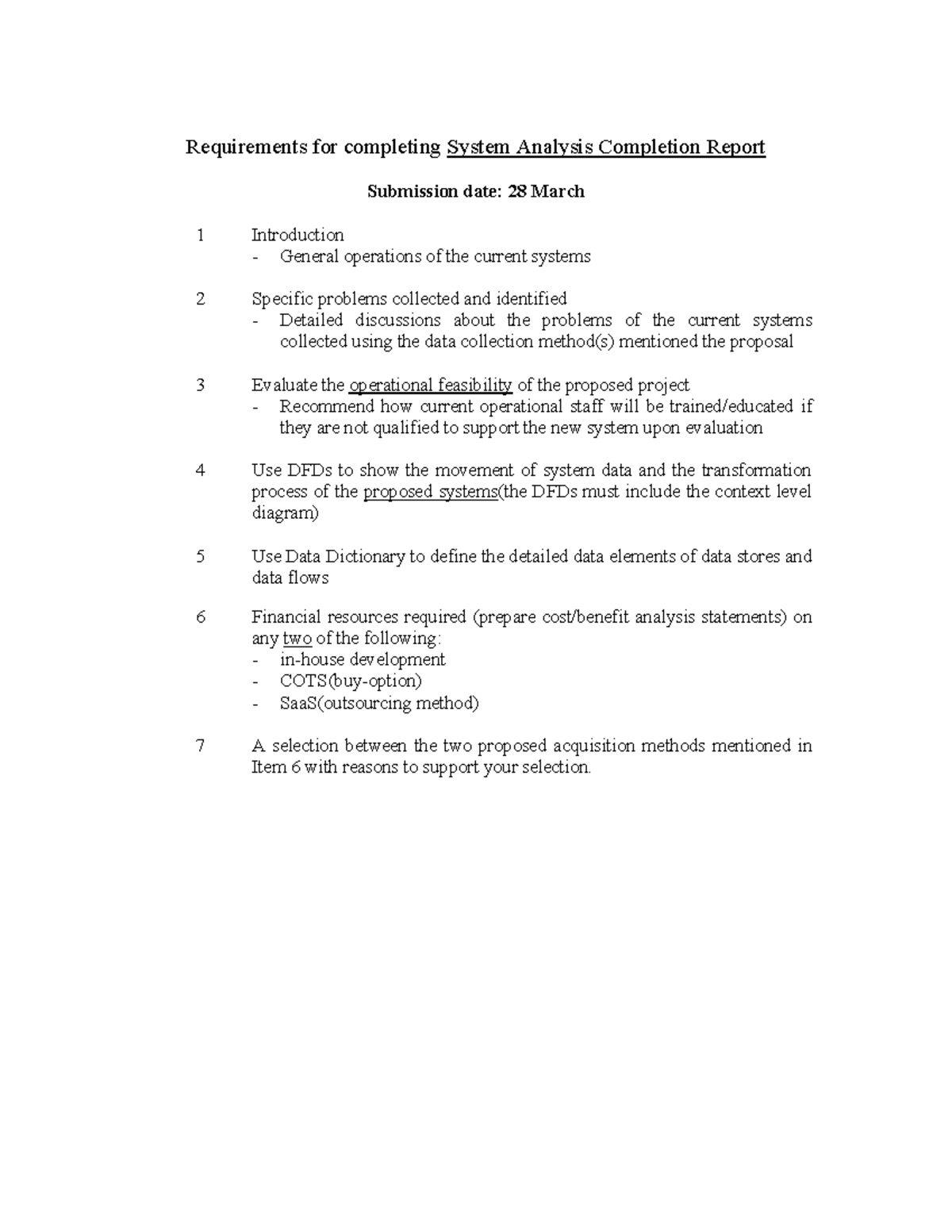 System Analysis Completion Report Requirements - Part B Proposal 2 - Studocu