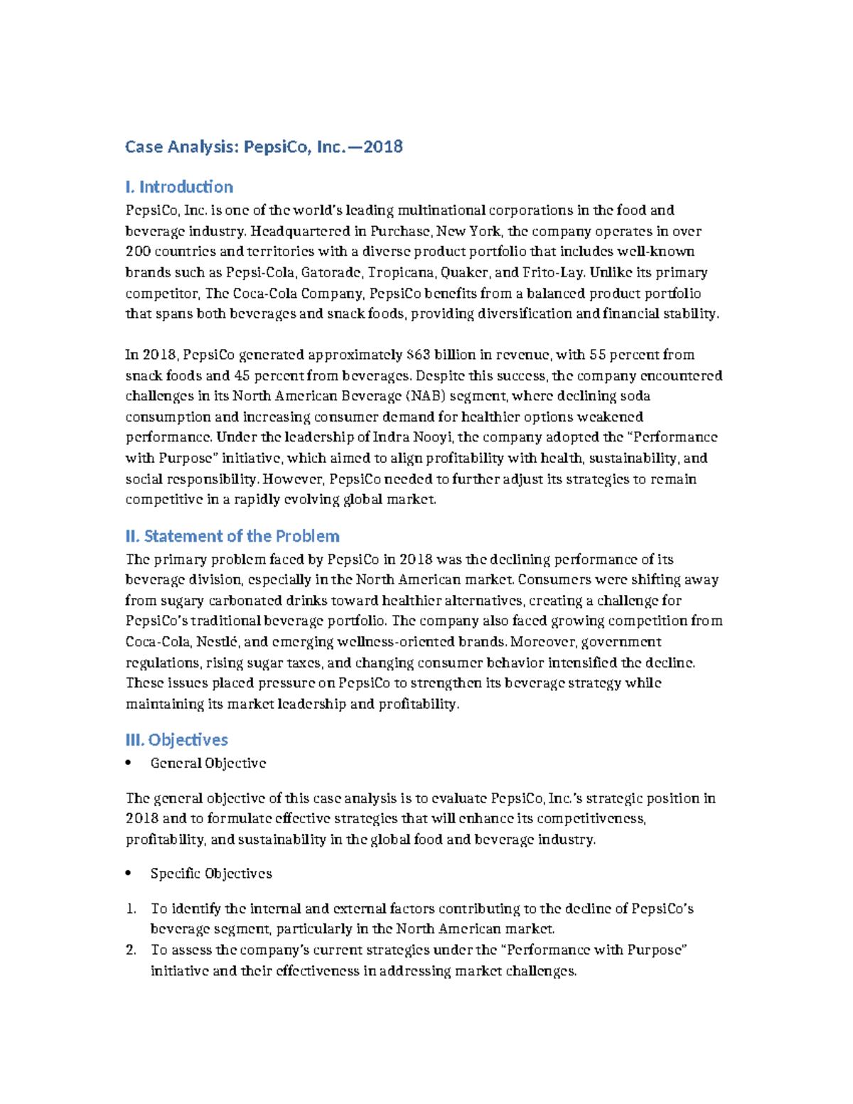 PepsiCo Case Analysis 2018: Strategies for Beverage Division Growth ...
