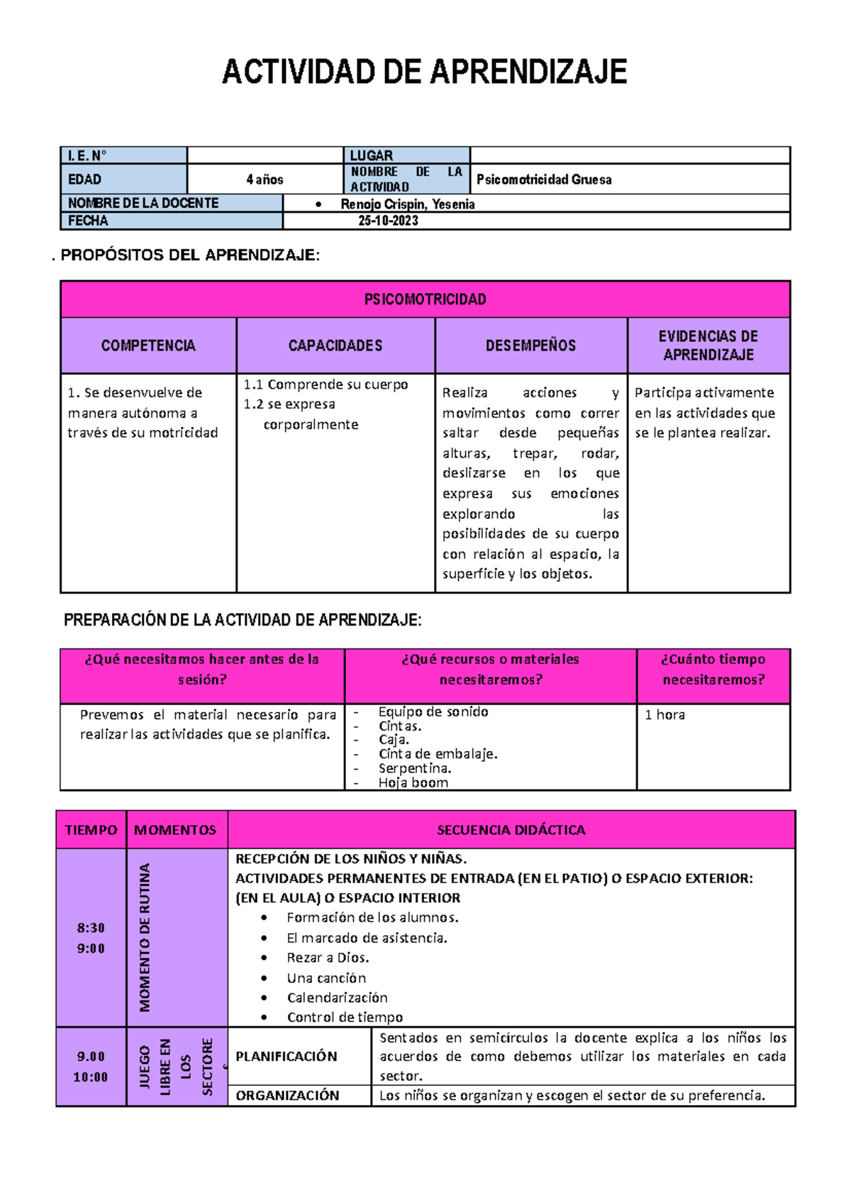 Sesion Terminada - ACTIVIDAD DE APRENDIZAJE I. E. N° LUGAR EDAD 4 años ...
