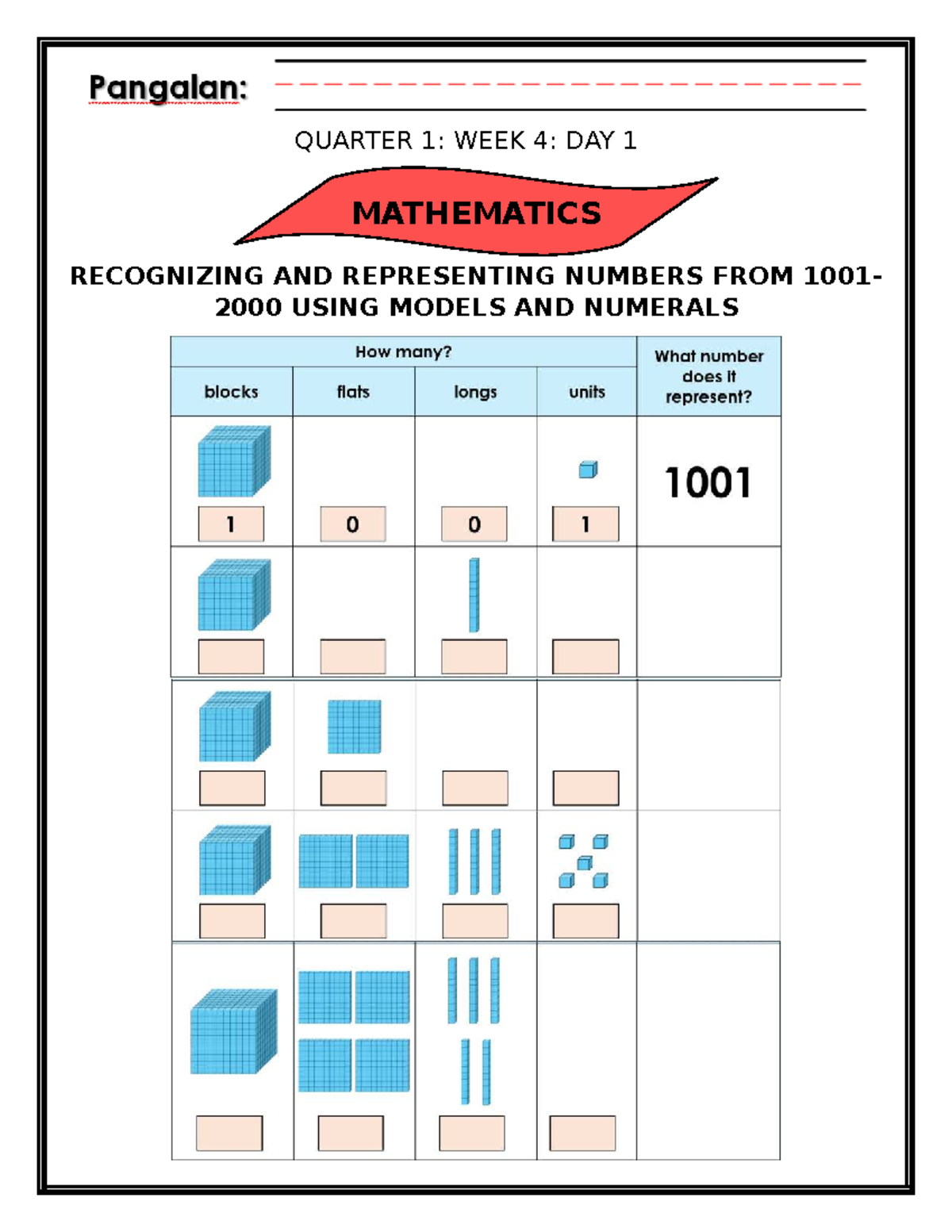 MATH3 Q1: WEEK 4 - Recognizing & Representing Numbers Worksheet - Studocu