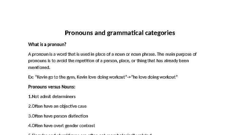 Pronouns and Grammatical Categories: A Comprehensive Guide - Studocu