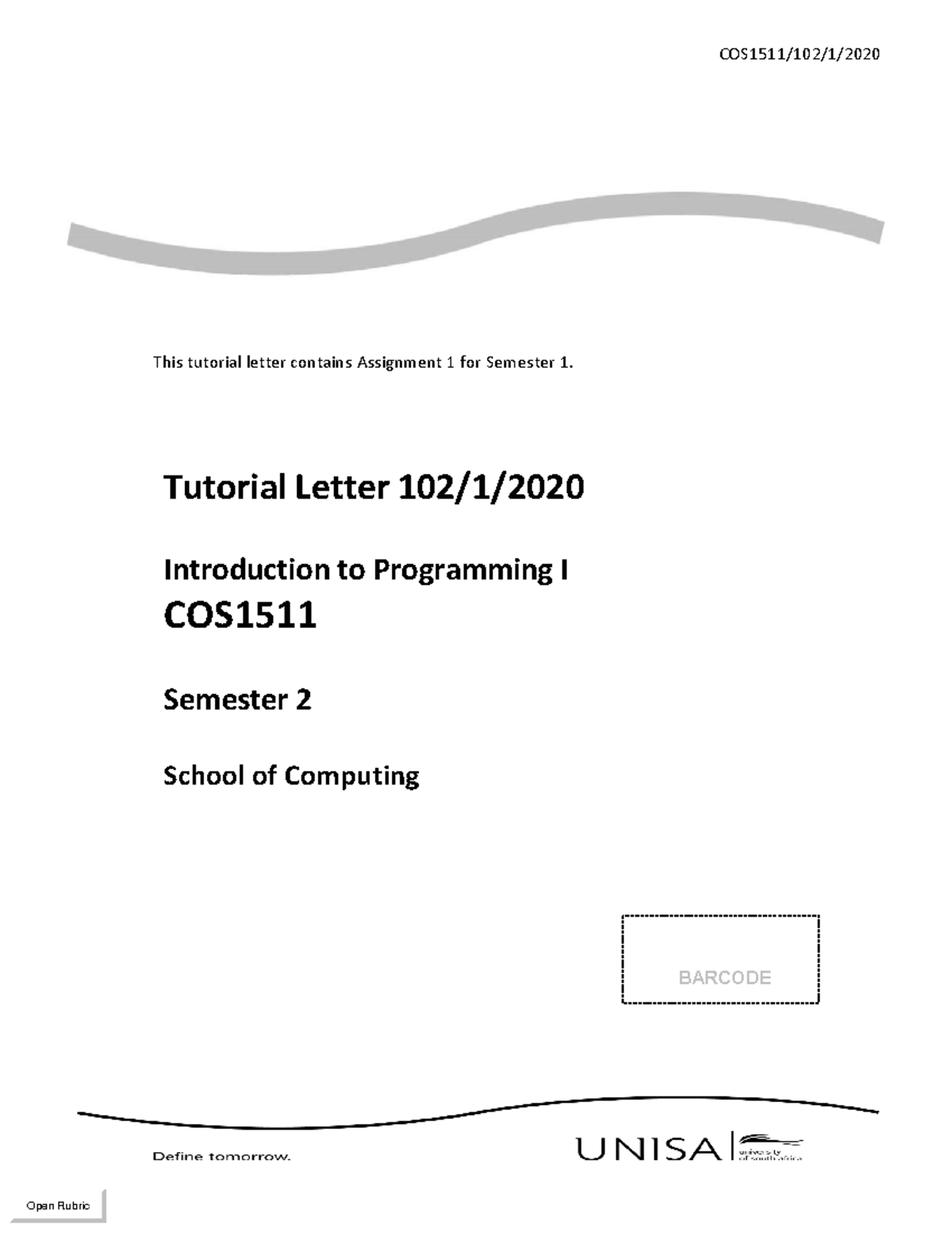 COS 1511 102 1 2020 - Semester 1 Programming Assignment Questions - Studocu