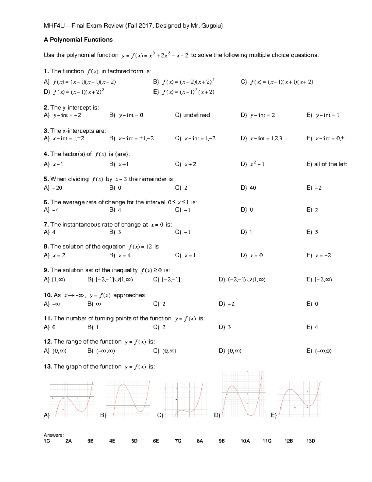 Mcv4u ch 1 nelson solutions - Review of Prerequisite Skills, pp. 2– a ...