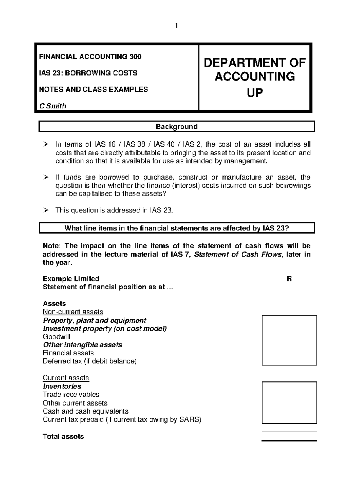 IAS23 Notes and class examples - FINANCIAL ACCOUNTING 300 IAS 23 ...
