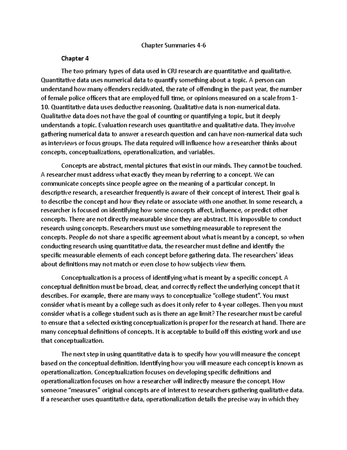 Crj 101 summaries 4-6 - Research Methods in Criminal Justice and Criminology - Chapter Summaries ...