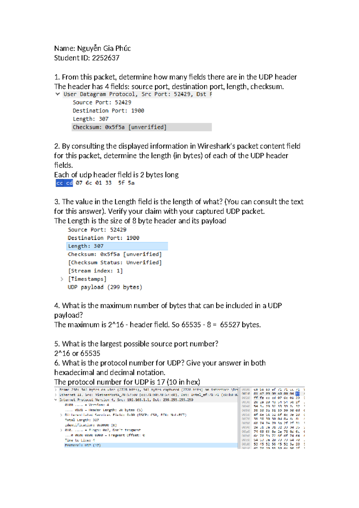 4b Computer Networks (CO3093) - Name: Nguyễn Gia Phúc Student ID: 2252637 From this packet ...
