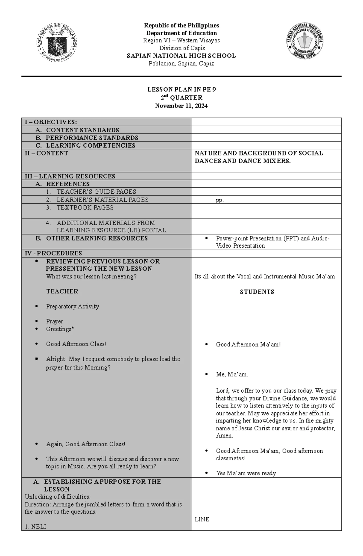 ARTS 9 Q2 Week 1 Lesson Plan: Renaissance and Baroque Art Elements ...