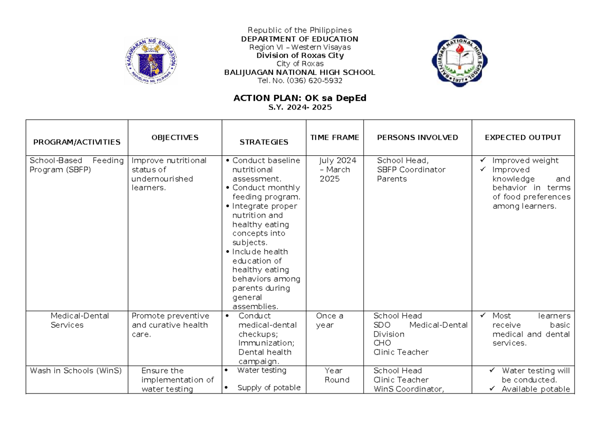Action Plan & Accomplishment Report: OK sa DepEd S.Y. 2025 - Studocu