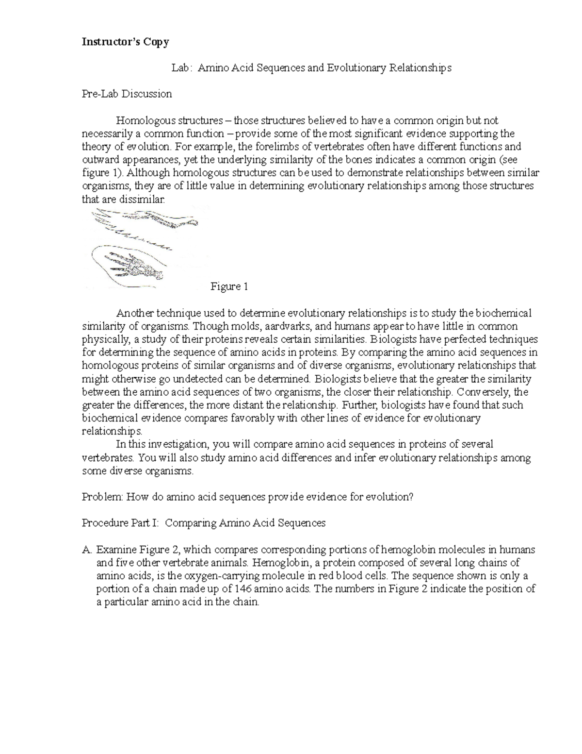 Instructor's copy lab worksheet - let's play sequence - Instructor’s Copy Lab: Amino Acid ...
