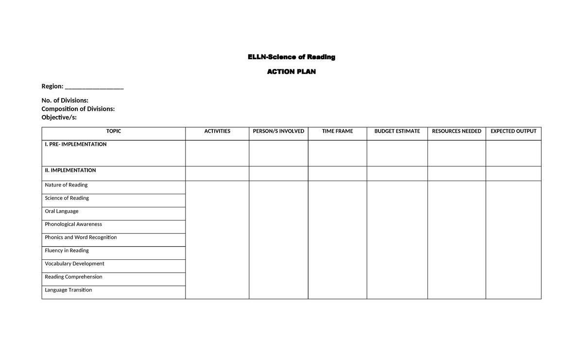 Reading Action PLAN 2023 - ELLN-Science of Reading ACTION PLAN Region ...