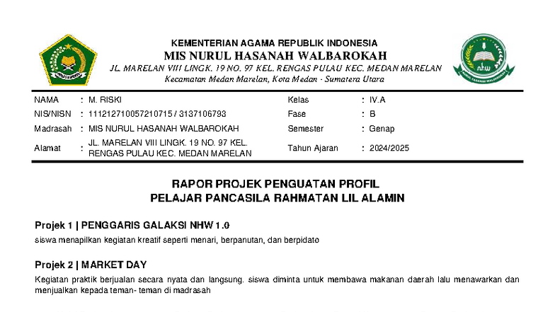 Rapor P5RA IV.A M. Riski 3137106793: Projek Penguatan Profil Pelajar ...