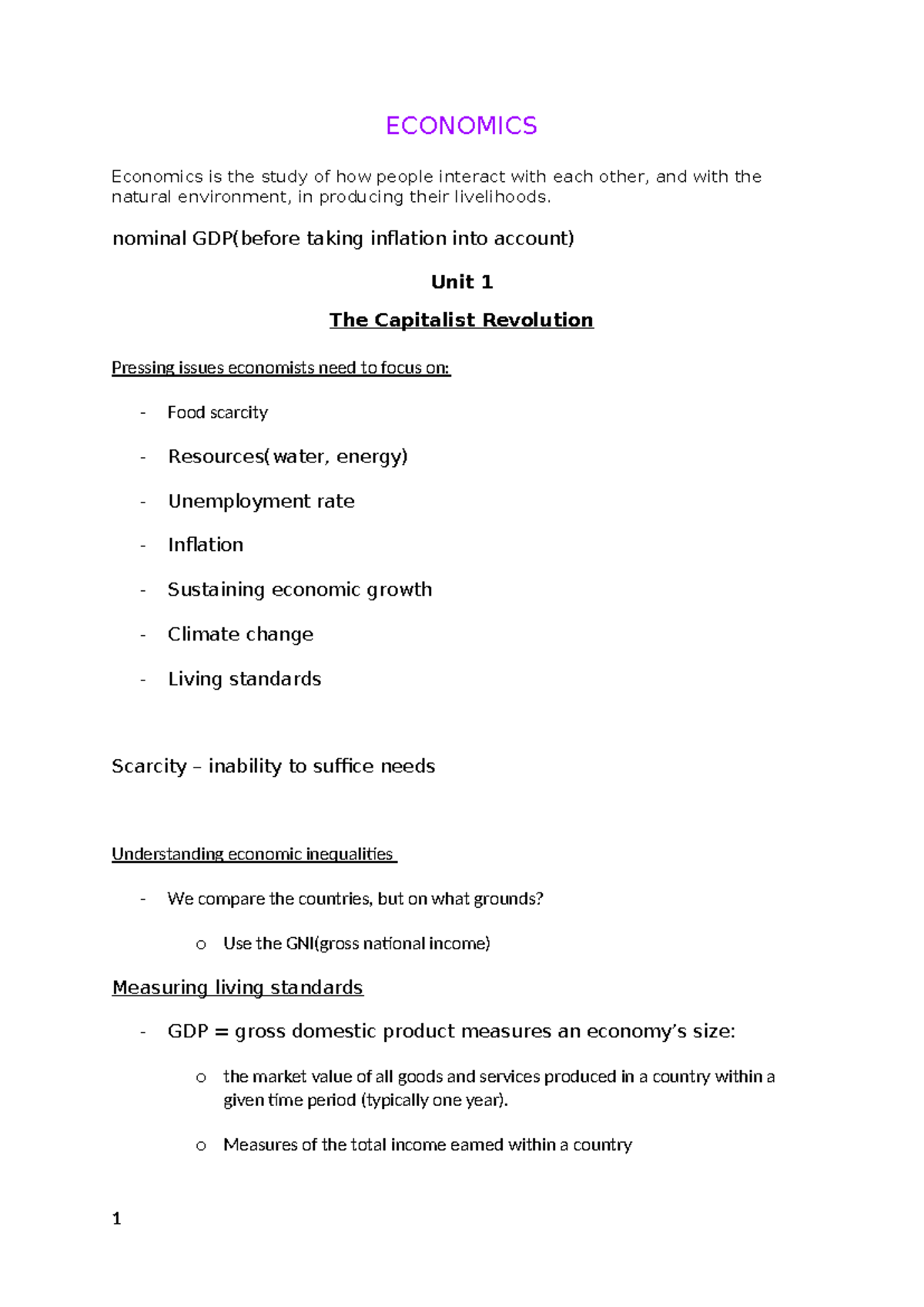 ECON 101 Notes: Units 1-3 Overview on Economic Principles - Studocu