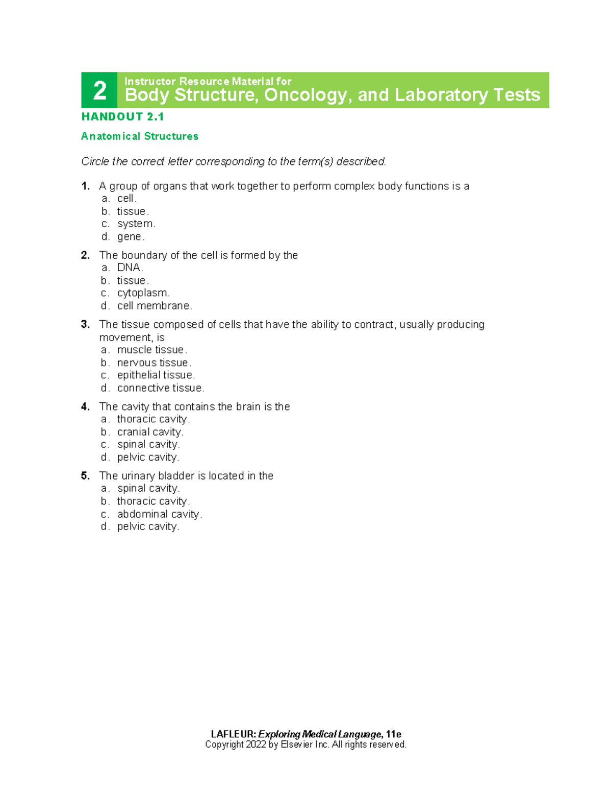Chapter 002 - Worksheet on Body Structure & Oncology for HANDOUT 2.1 ...