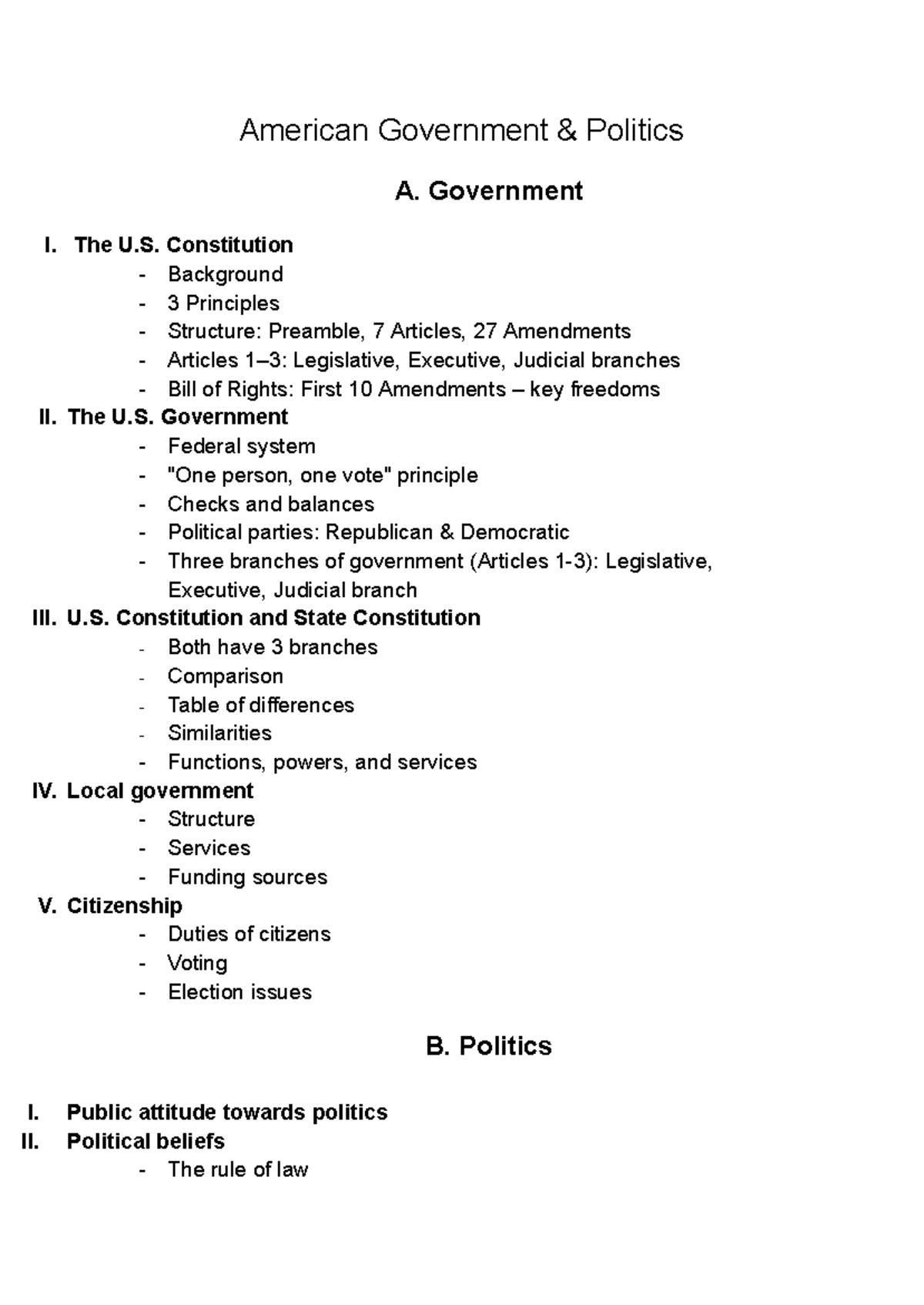 American Government Politics A: Outline on U.S. Constitution ...