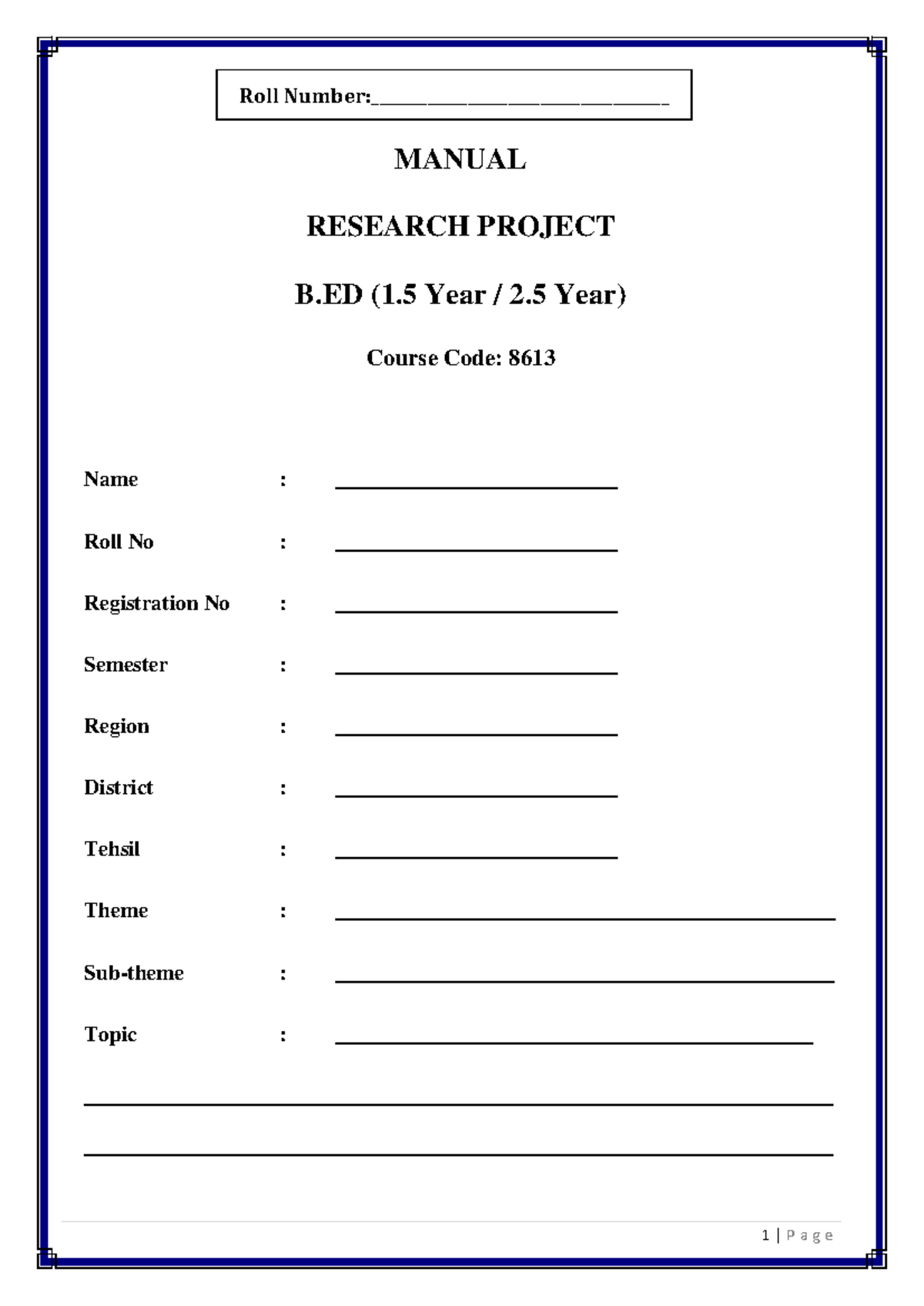Research Project Manual for B.ED Course 8613 (1.5 & 2.5 Year) - Studocu