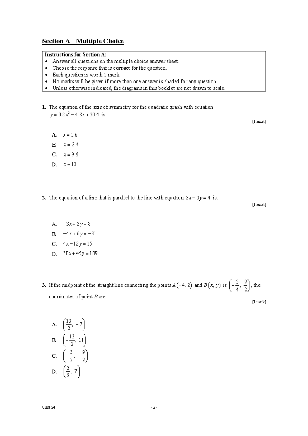 MCQ Instructions for Section A - Methods Unit 1 Exam - Studocu