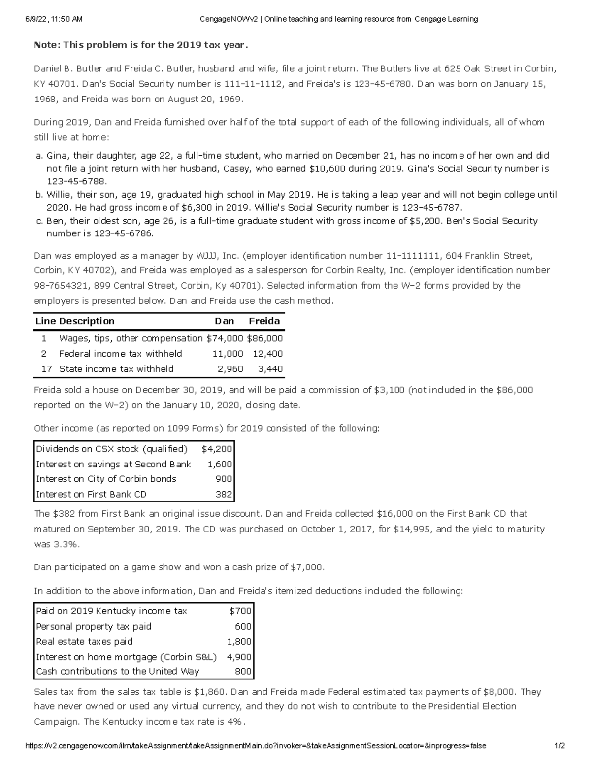 6-1 Final Project Practice - Tax Return - Note: This problem is for the ...