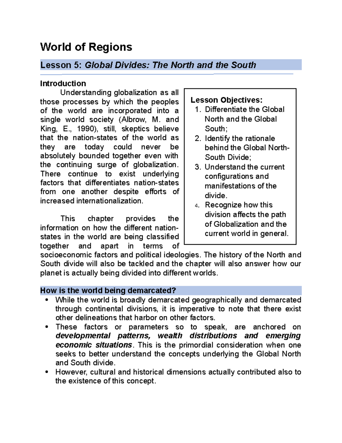 World of Regions - World of Regions Lesson 5: Global Divides: The North ...