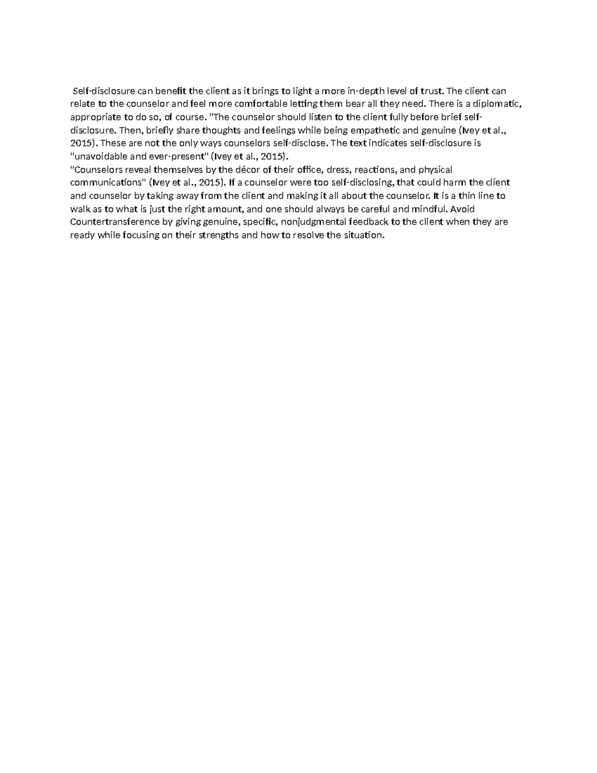 HSE 220: The Importance of Self-Disclosure in Counseling Sessions - Studocu