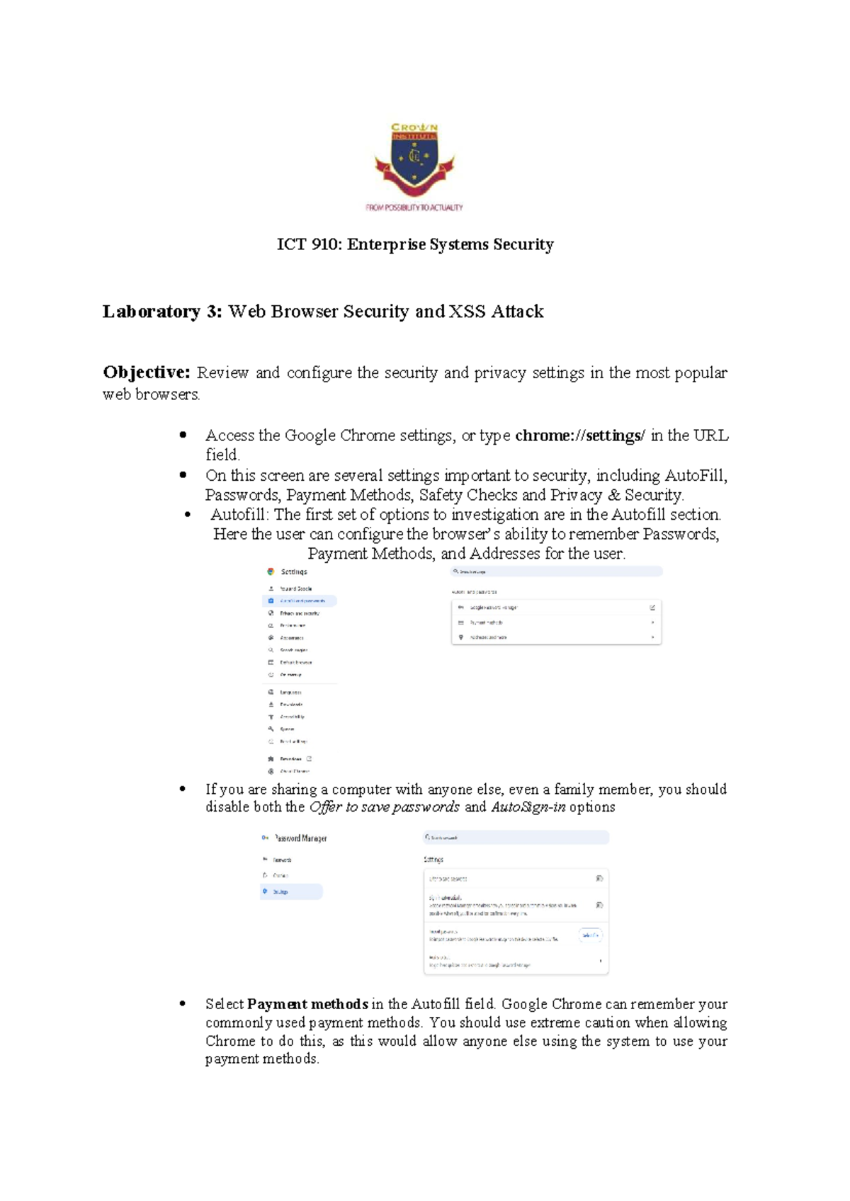 ICT 910: Lab 3 - Web Browser Security & XSS Attack Overview - Studocu