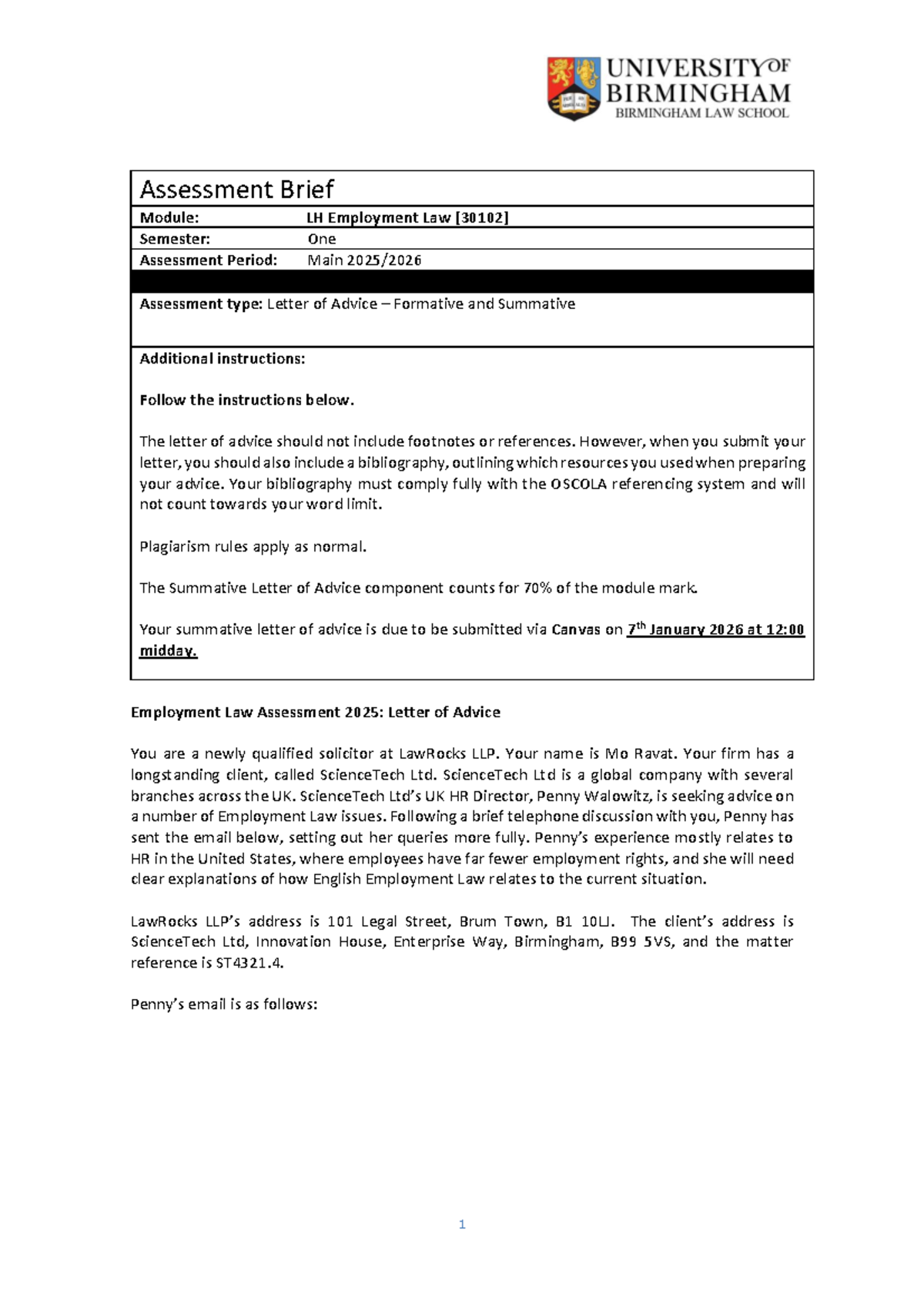 30102 LH Employment Law - 2025 Letter of Advice to ScienceTech Ltd ...