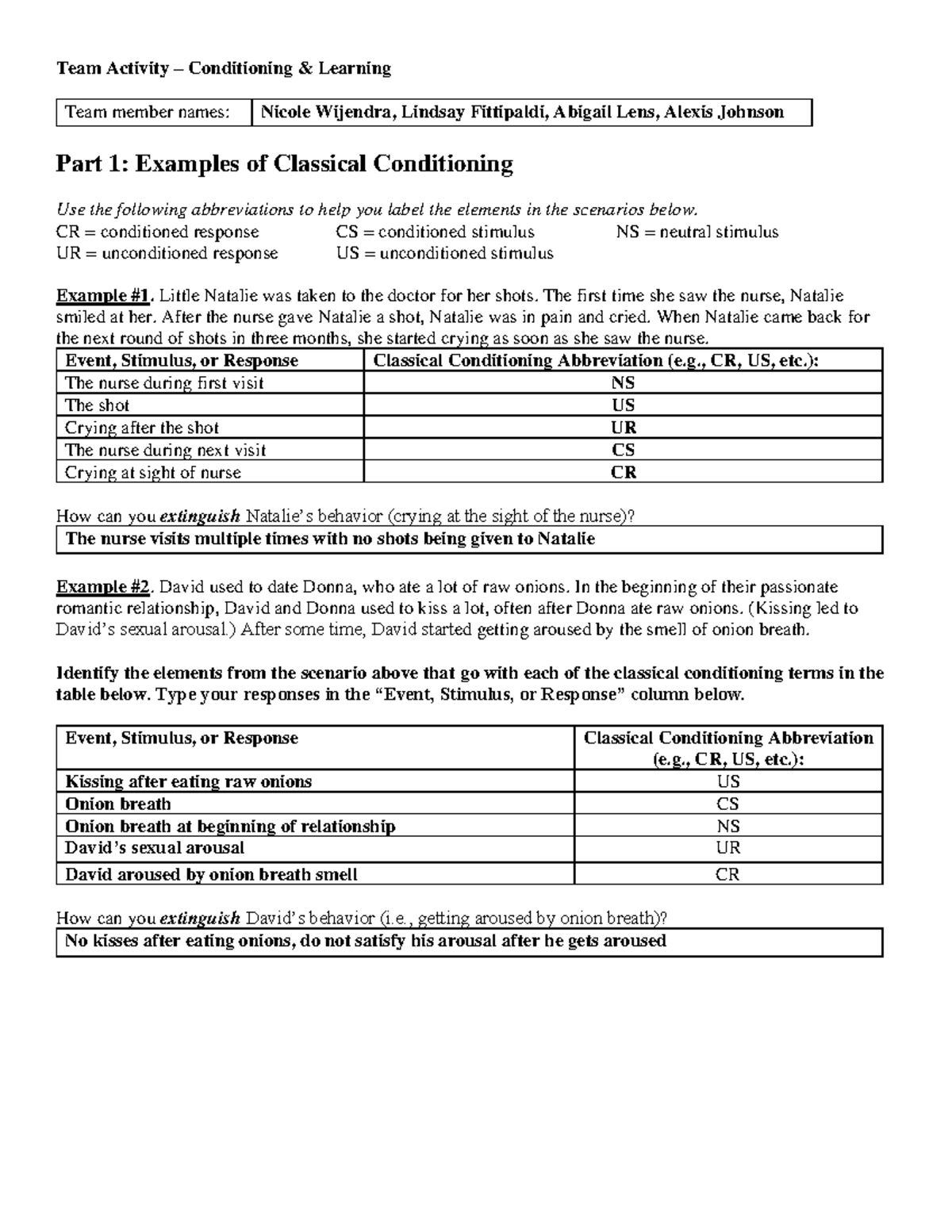Team Activity: Classical Conditioning & Reinforcement (Ch. 6) - Studocu