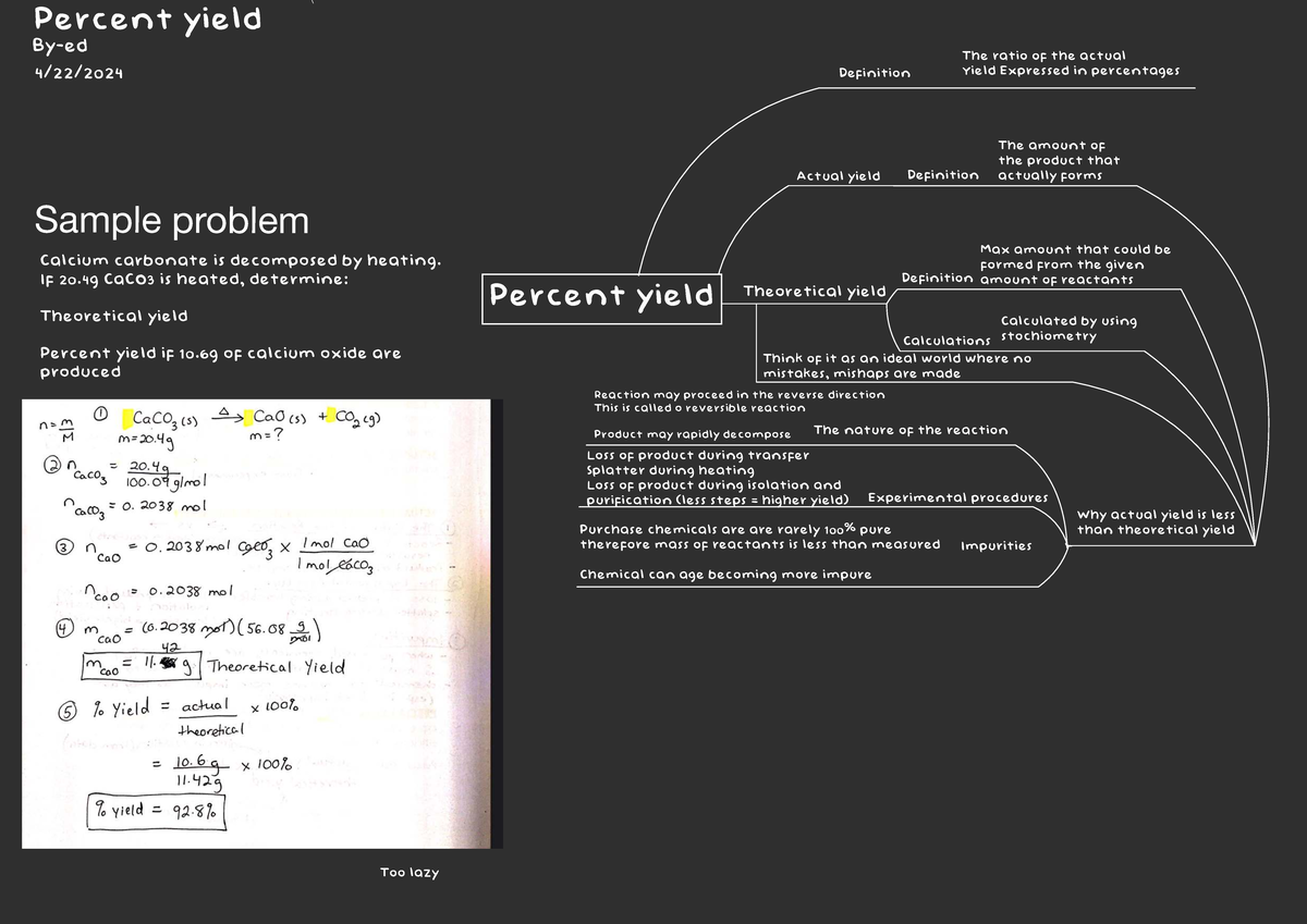 Percent Yield: Definitions, Calculations, and Sample Problems - Studocu