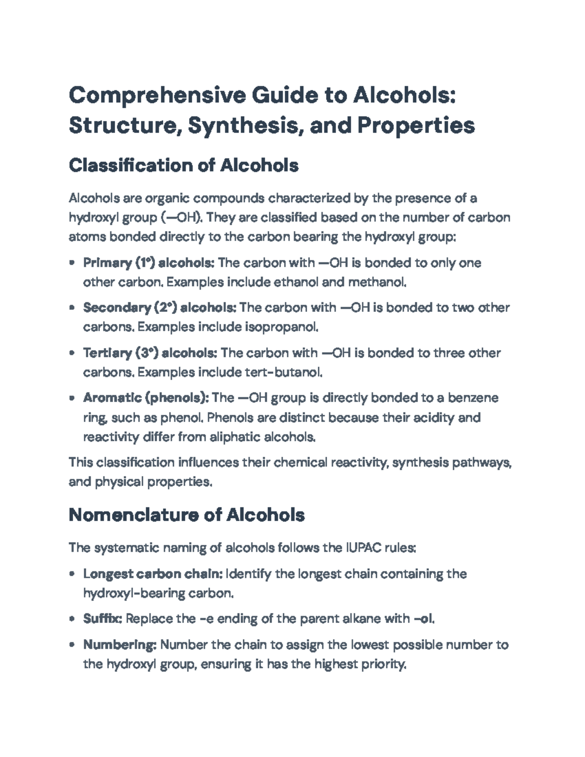 Comprehensive Guide to Alcohols: Structure, Synthesis, and Properties ...
