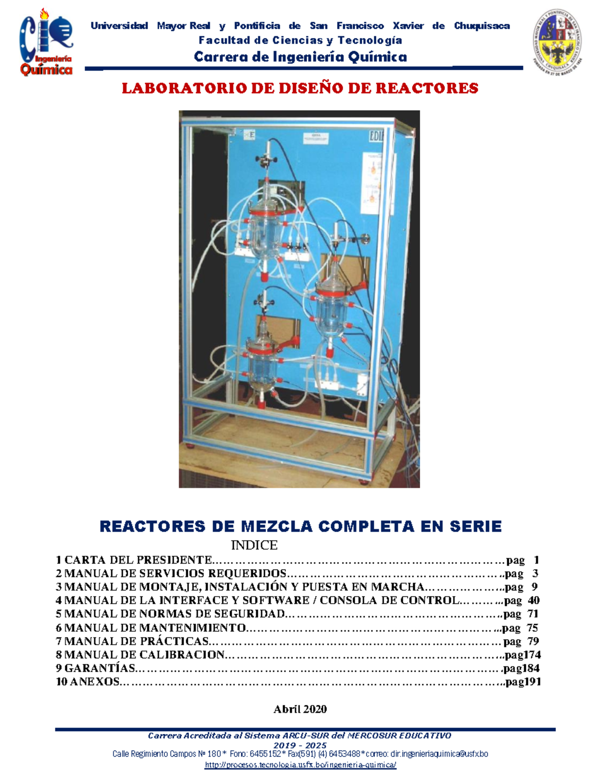 Reactores Mezcla Completa en Serie - Universidad Mayor Real y Pontificia de San Francisco Xavier ...