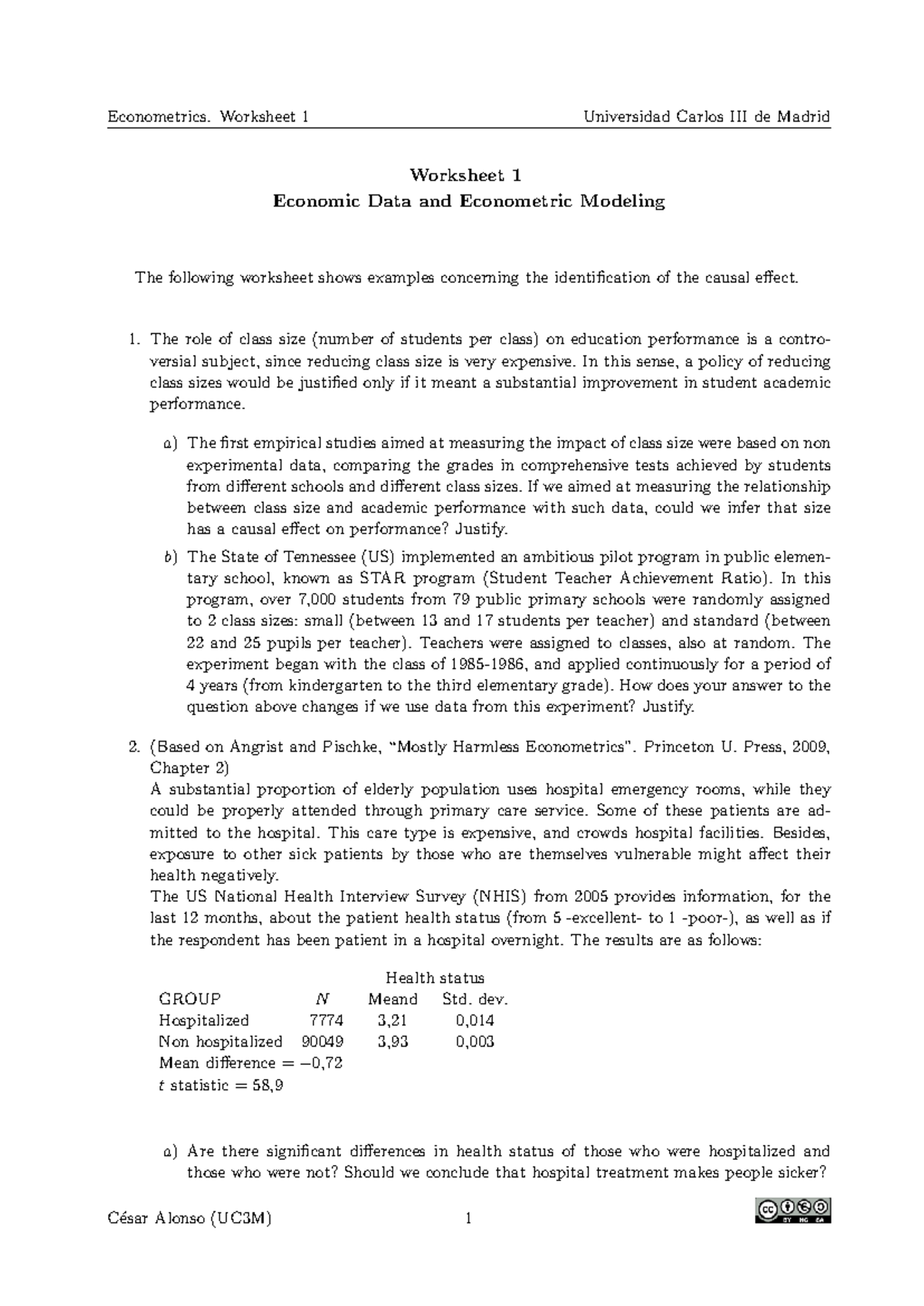 Econometrics Worksheet 1: Causal Effects in Economic Data Analysis ...