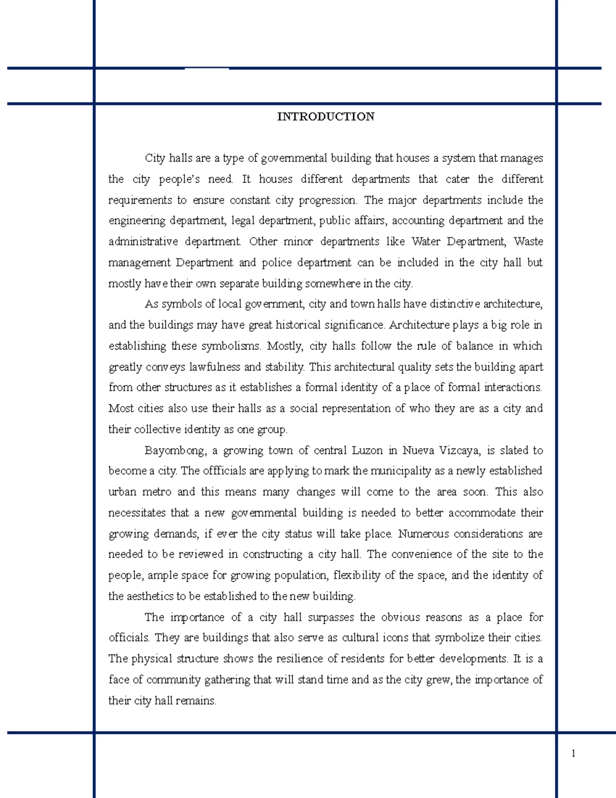 Study on City Hall Design: Planning and Space Utilization (Arch 4-SP) - Studocu