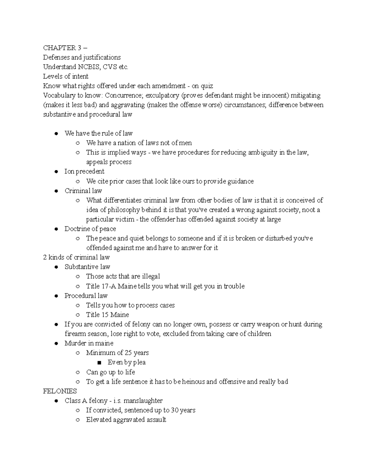 CRM 230 - Chapter 3 Study Notes: Defenses & Justifications in Law - Studocu