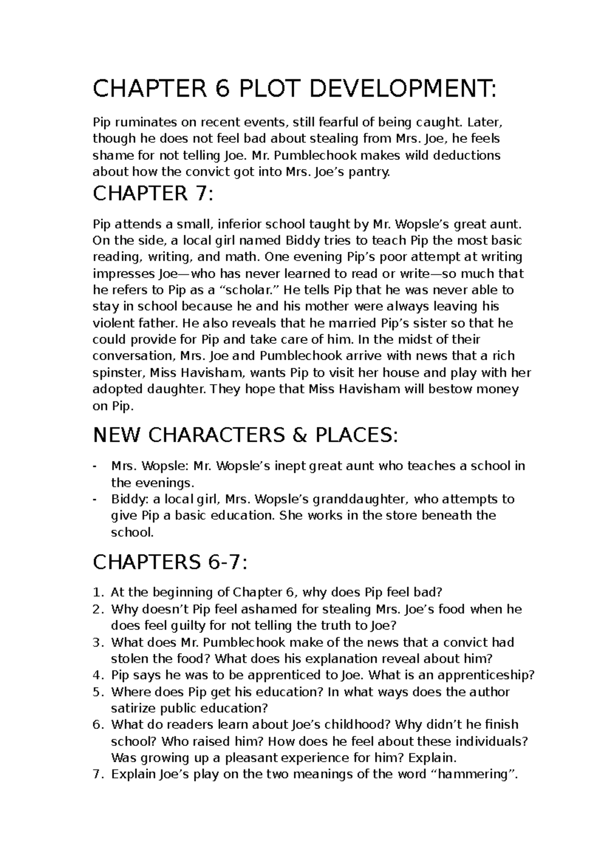 Chapters 6 & 7 - Analysis Questions on 'Great Expectations' - Studocu